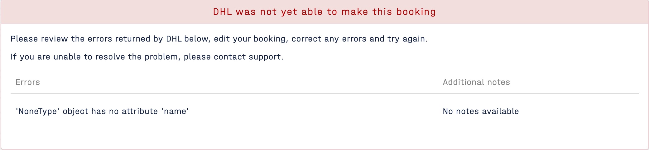 CONFIRM: Glossary of booking errors at shipment order stage